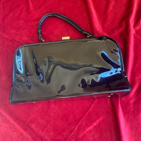 Vintage | Bags | Vintage Black Patent Leather Shiny Rectangular Satchel ...